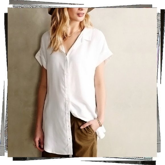 Anthropologie | Tops | Classic White Button Down Tunic Length Top Xs By Cloth Stone | Poshmark